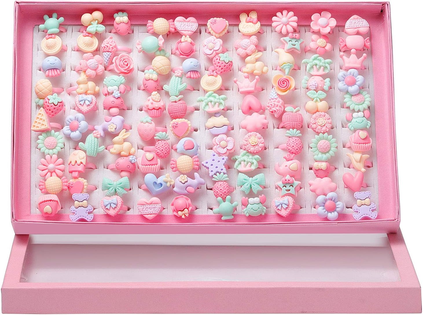 Wodasi 100Pcs Kids Rings, Rings for Girls with Box, Rings for Kids ...