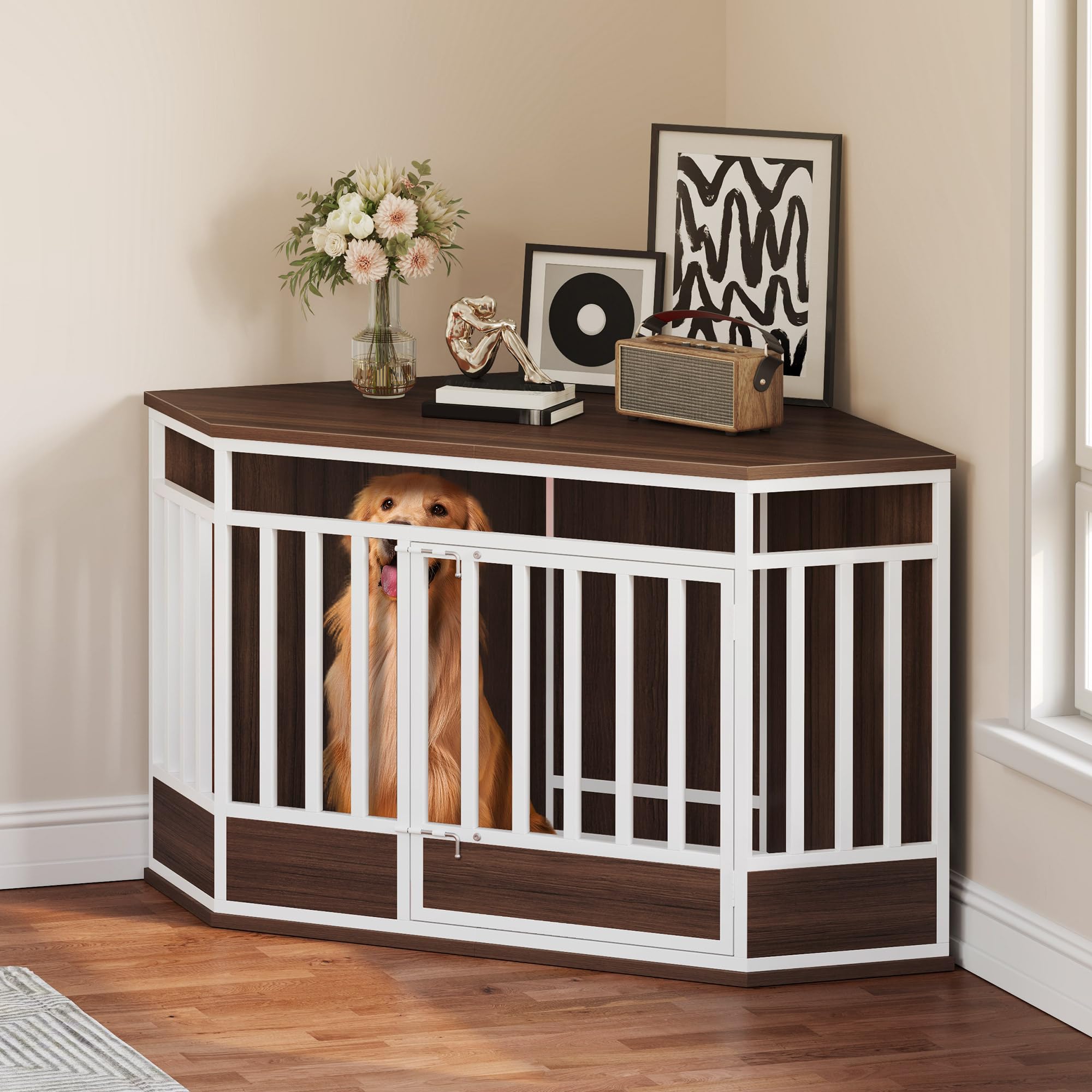 YITAHOME 52 Inch Corner Dog Crate Furniture, Heavy Duty Dog Kennel ...
