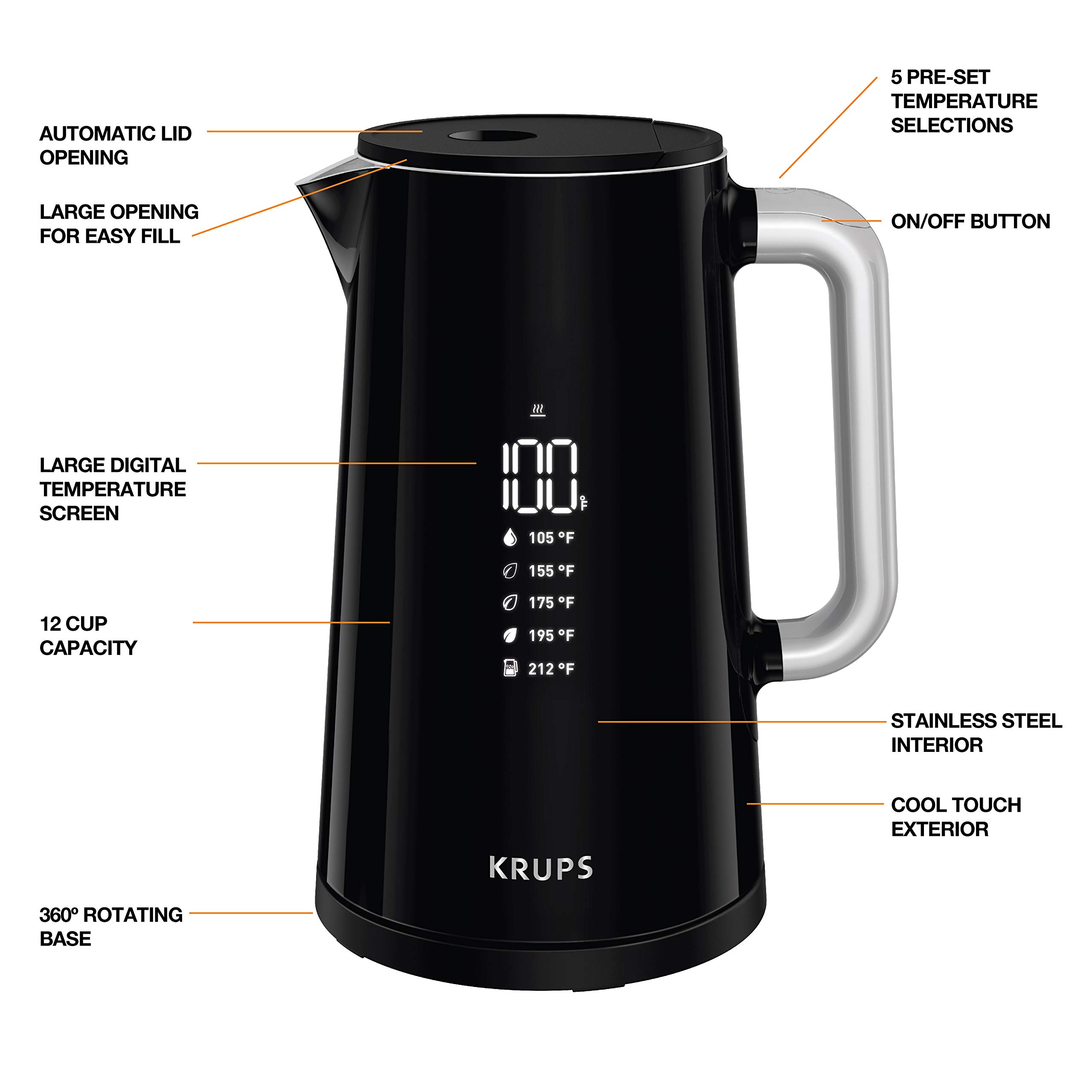 Krups Smart Temp Plastic and Stainless Steel Electric Kettle 1.7 Liter ...
