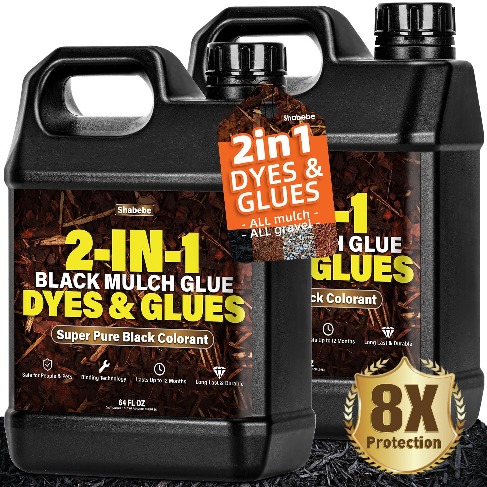 Mulch Glue -1 Gallon Black Mulch Dye, 2-in-1 Mulch Dye Black & Glue for ...