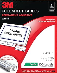 Amazon.com : 3M Full Sheet Copier Labels for Copier/Laser Printers ...