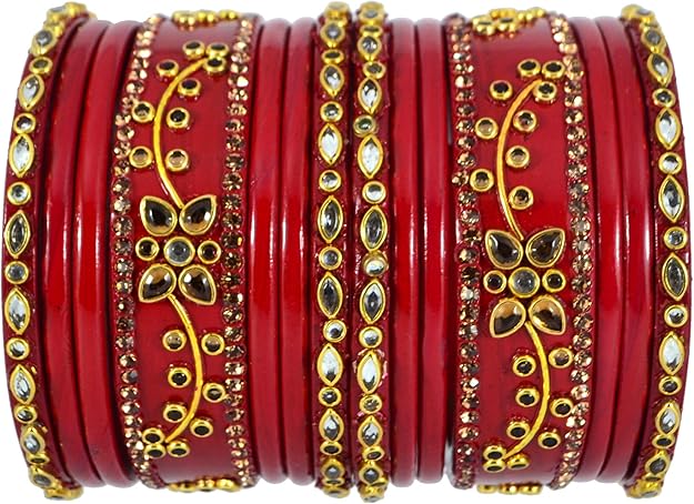 Buy Kanganas Fashion Lac Bangles Traditional Red Chudi Set (2.10) at ...