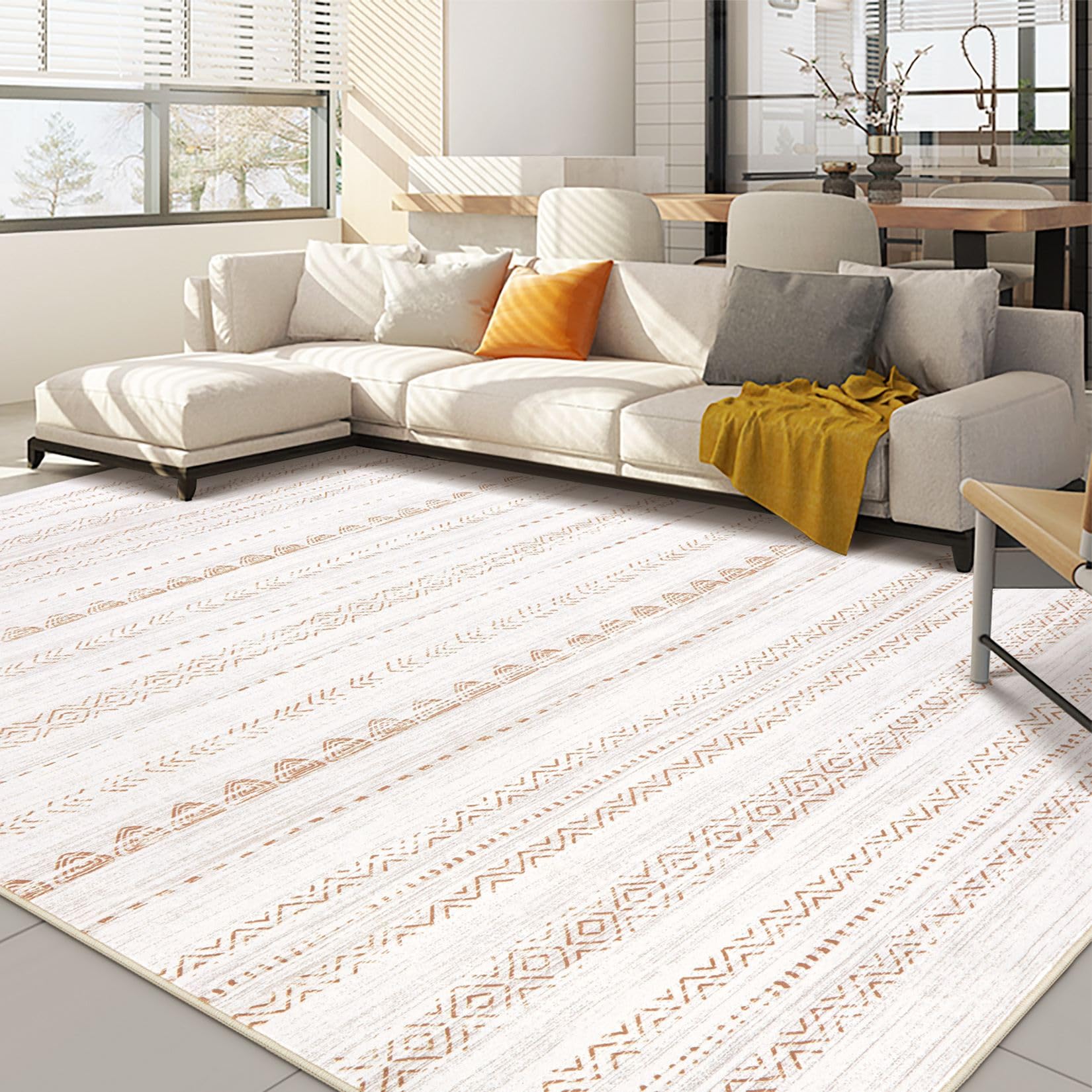 Area Rug Living Room Rugs 5x7 Washable Boho Large Neutral Farmhouse