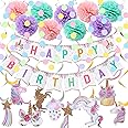 Amazon.com: Unicorn Birthday Decorations, Happy Birthday Banner,9pcs ...