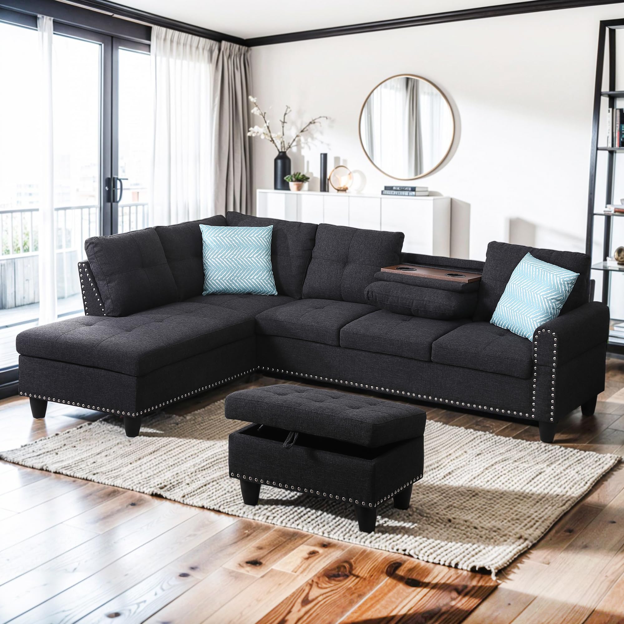 Mua L-Shaped Sectional Sofa, Rivet Hemming Upholstered Modular ...