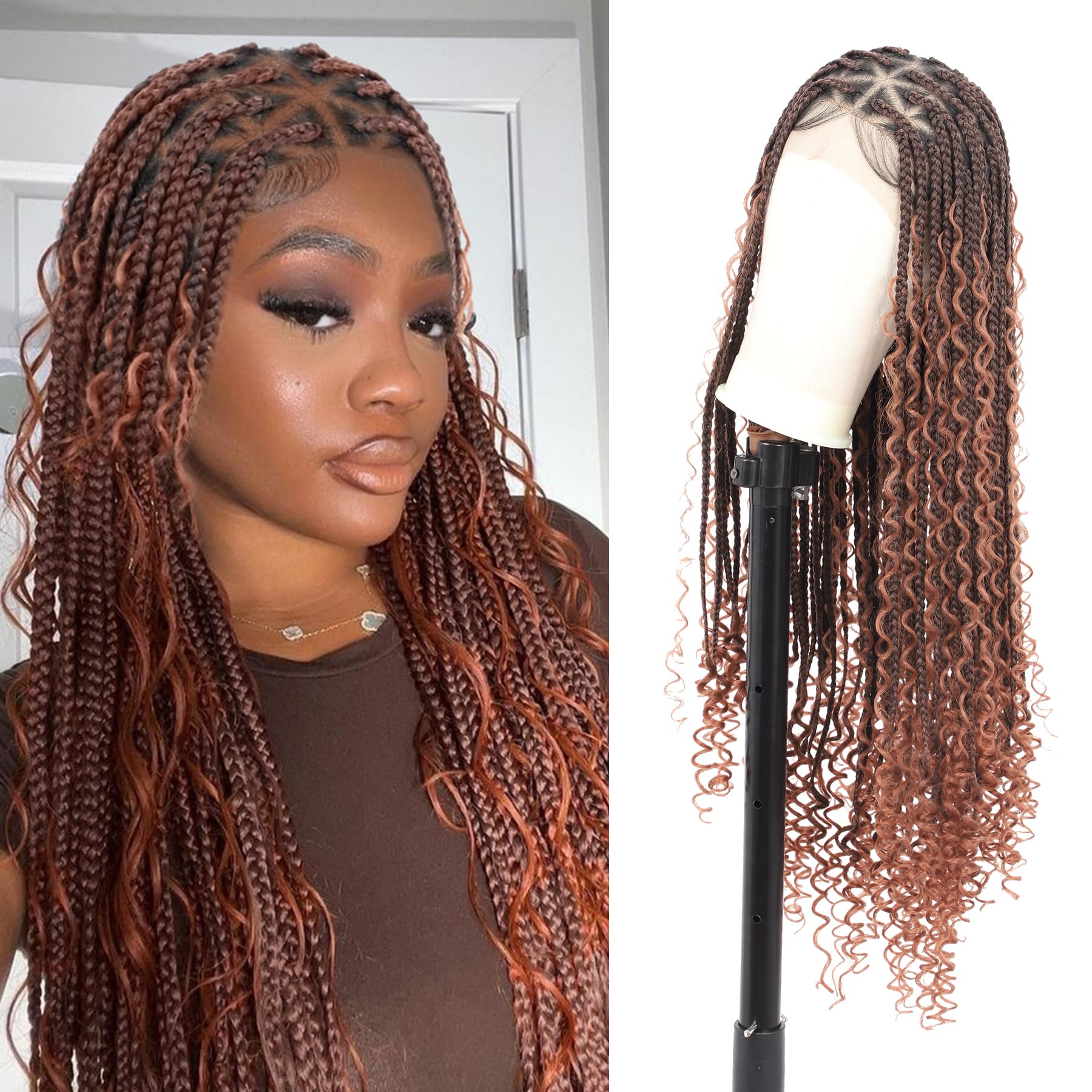 Olymei Boho Braided Wig Box Braid Wig for Women Triangle Knotless ...
