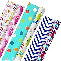 Hallmark Reversible Kids Birthday Wrapping Paper (3 Rolls: 120 sq. ft ...