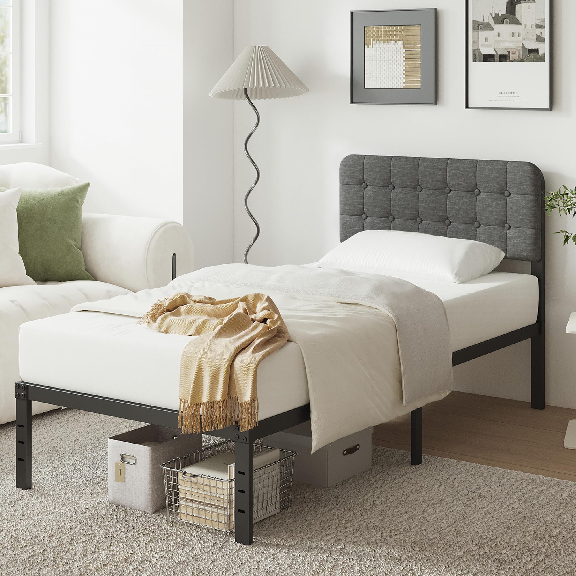 Maenizi Twin XL Bed Frames with Upholstery Headboard, 14 Inch XL Twin ...