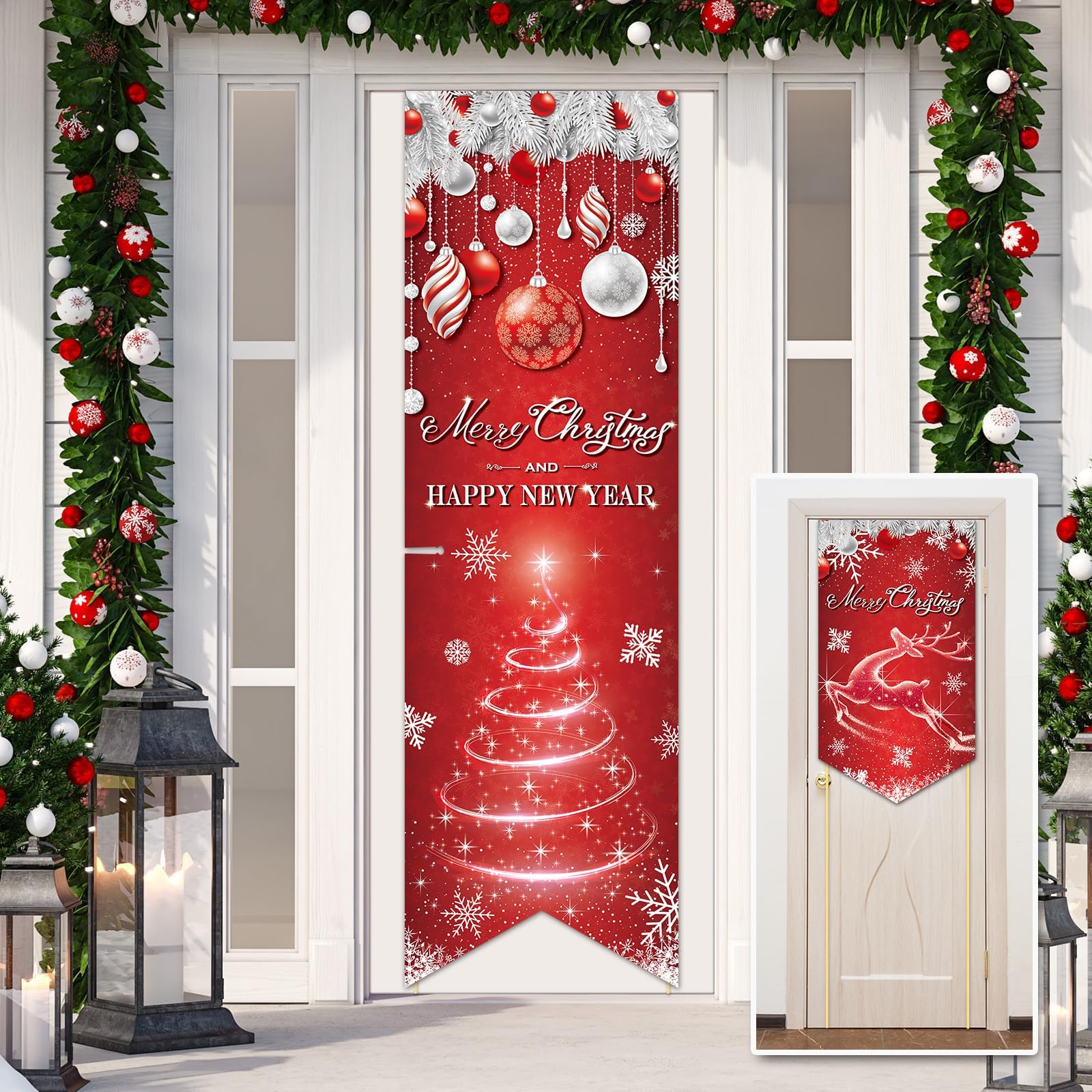 party greeting Merry Christmas Door Banner, Xmas Front Porch Hanging ...
