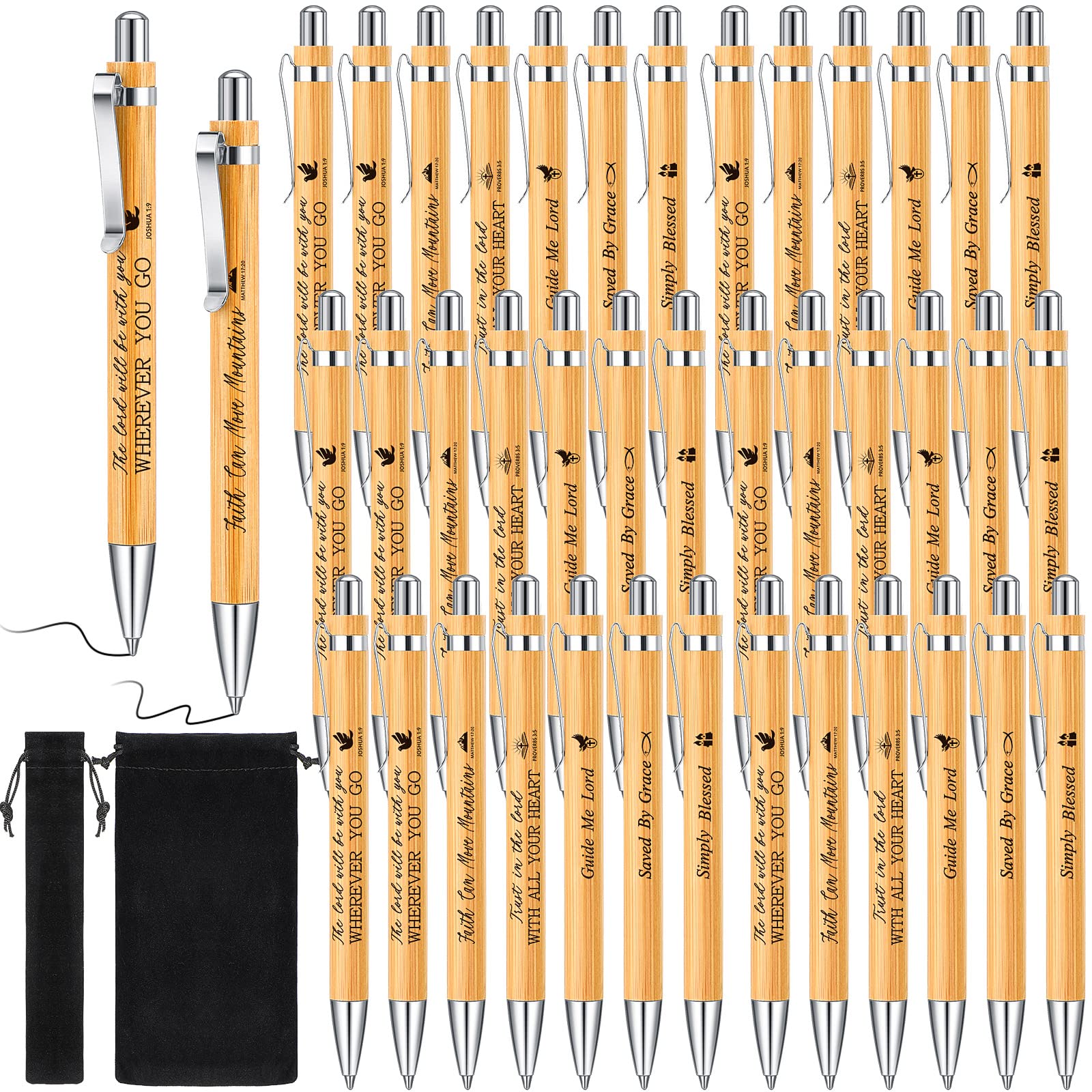Roowest 24 Pcs Bible Verse Pen Bulk VBS 2025 Bamboo Christian Pens ...