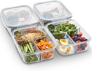 VonShef Juego de 4 Contenedores de Alimentos de Vidrio con Tapas – 3 ...
