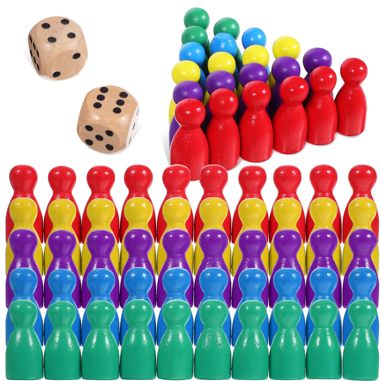 TOPPERFUN 50Pcs Wooden Pawns, Board Game Pawns, Multicolor Pawns ...