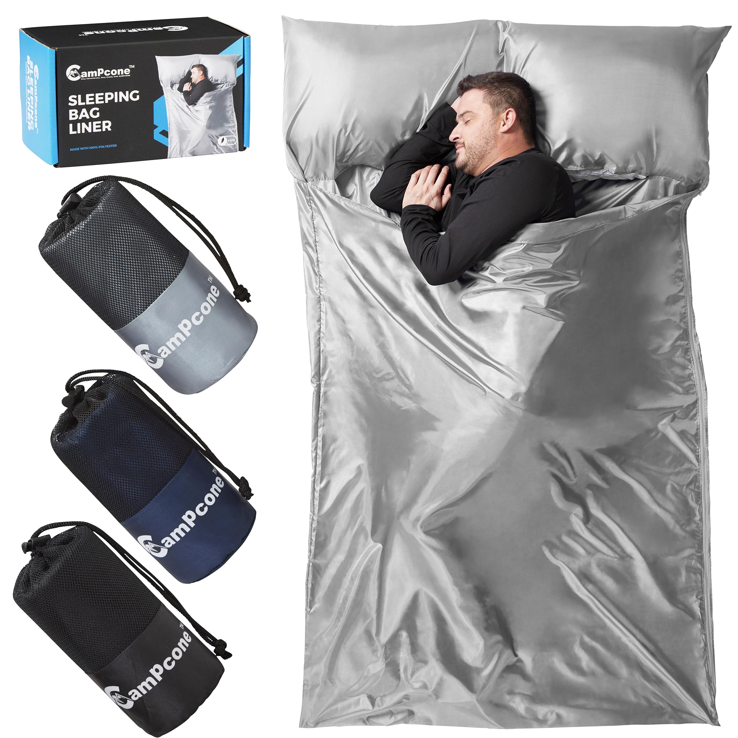 CAMPCONE Silky Sleeping Bag Liner Cold/Warm Weather–XL Travel Sheets ...