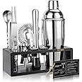 Mixology Bartender Kit with Stand | 15 Piece Bar Tool Set, Silver Bar Set Cocktail Shaker Set ...