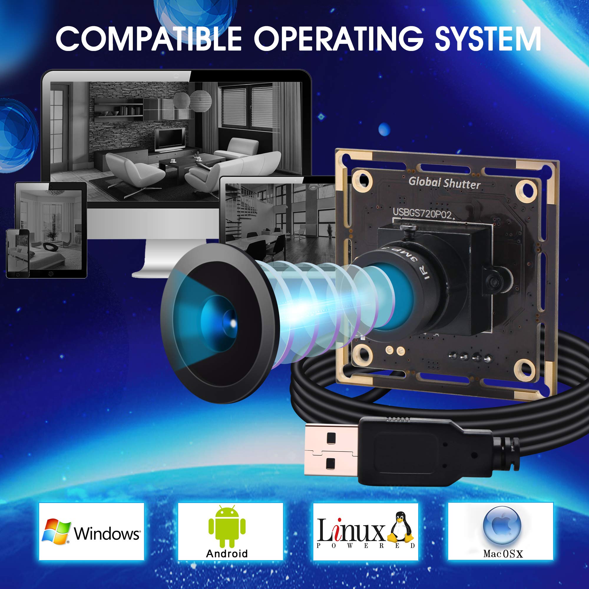 Mua Global Shutter USB Camera Module Wide Angle 720P 60FPS USB Webcam Board for Computer Mini ...