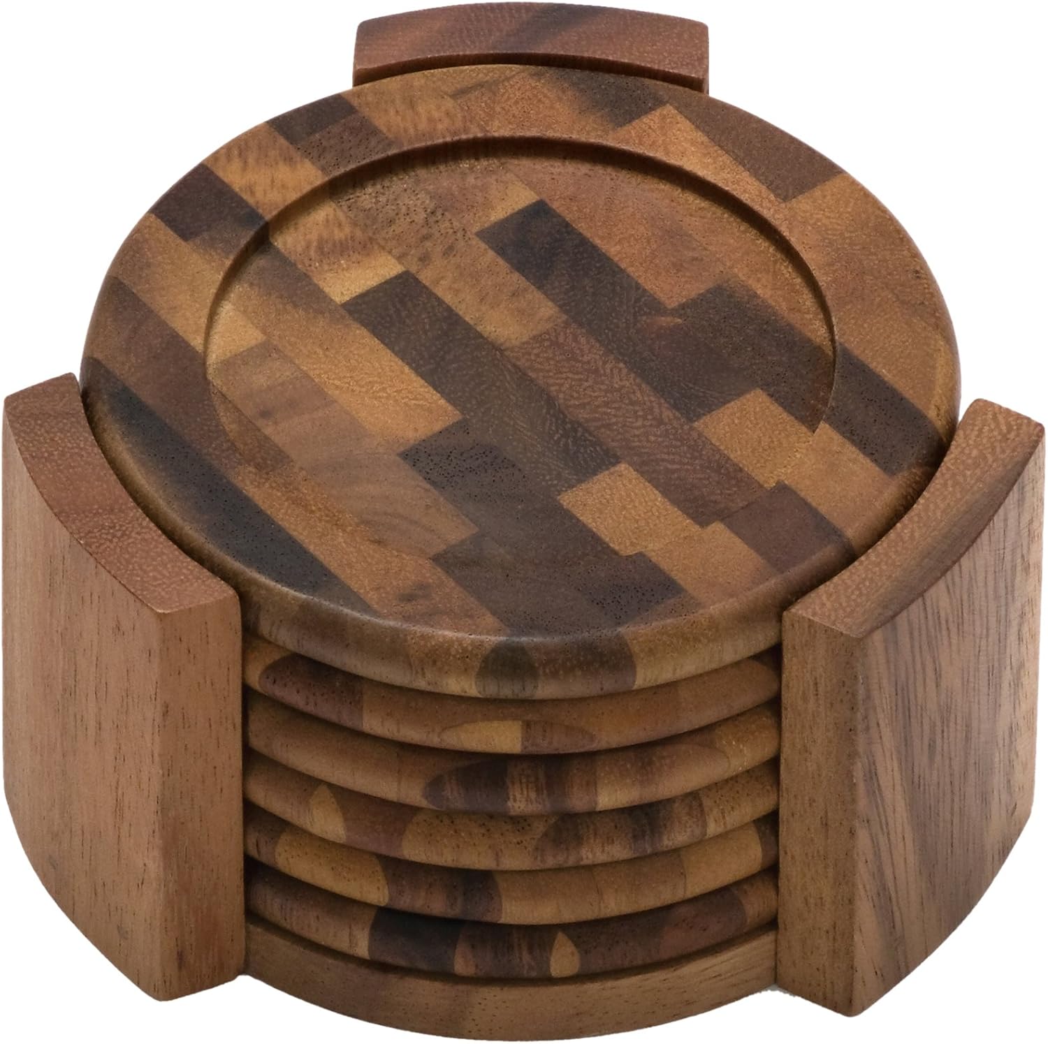Lipper International 1134 Acacia End Grain Wood Round Coasters and ...