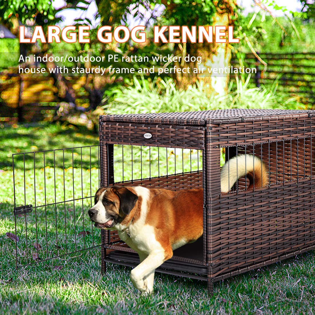 DEStar Heavy Duty PE Rattan Wicker Pet Dog Cage Crate Indoor Outdoor ...