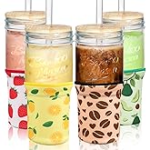 Amazon.com | ANOTION Colored Glass Cups with Lids and Straws - 24oz Travel Coffee Mug Wide Mouth ...
