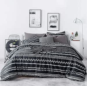 Amazon.com: SUSYBAO Aztec Duvet Cover Set 100% Cotton Queen Size Black ...