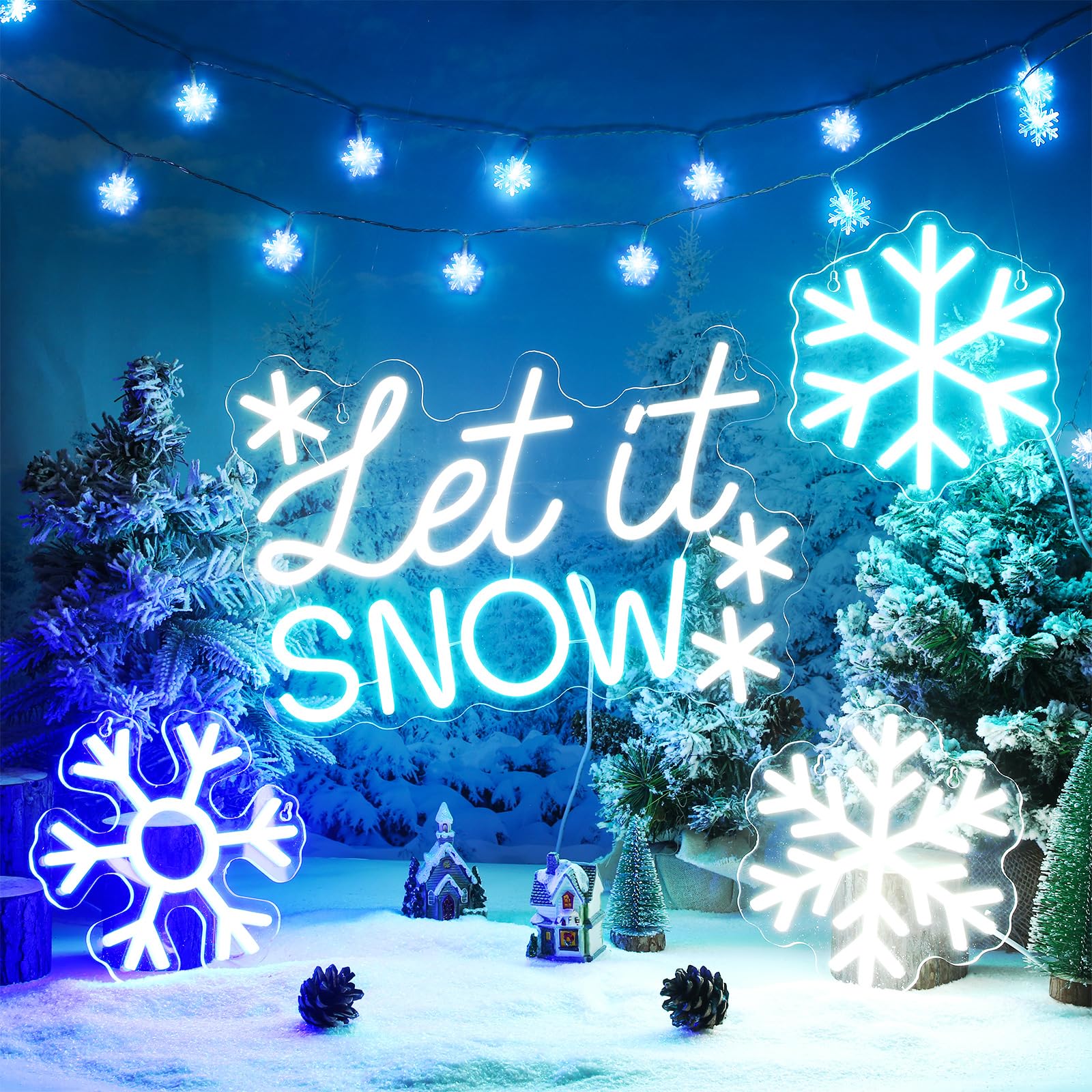 Retisee Let It Snow Neon Sign and 3 Pcs Snowflake Neon Sign 20 Ft 40 ...
