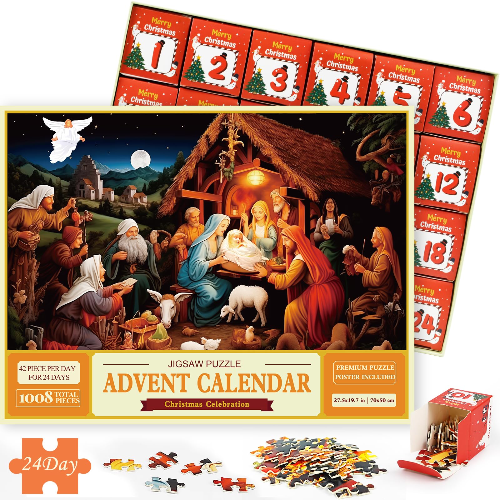 Jigsaw Puzzle Advent Calendar 2024 Nativity, 1008 Pieces Puzzle 24 Days Christmas Countdown ...