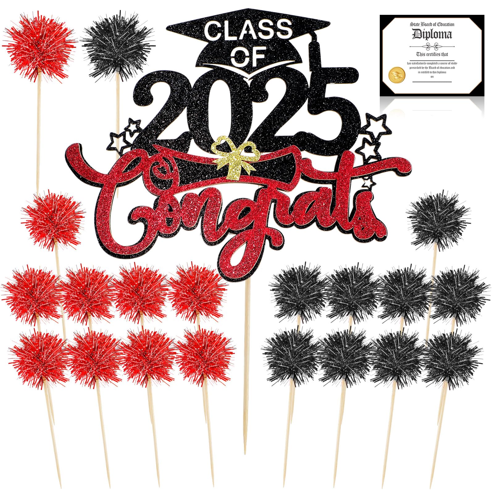 Sliner 22 Pcs Class of 2025 Graduation Cake Toppers Set Includes 1 Cake ...