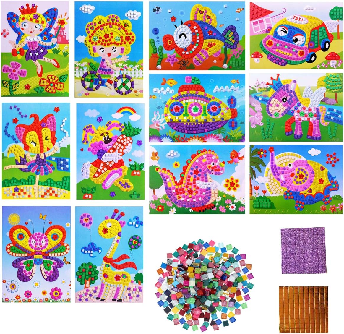 12 Packs Mosaic Sticker, Glitter Stickers, Dotty Sticker Art for Kids ...