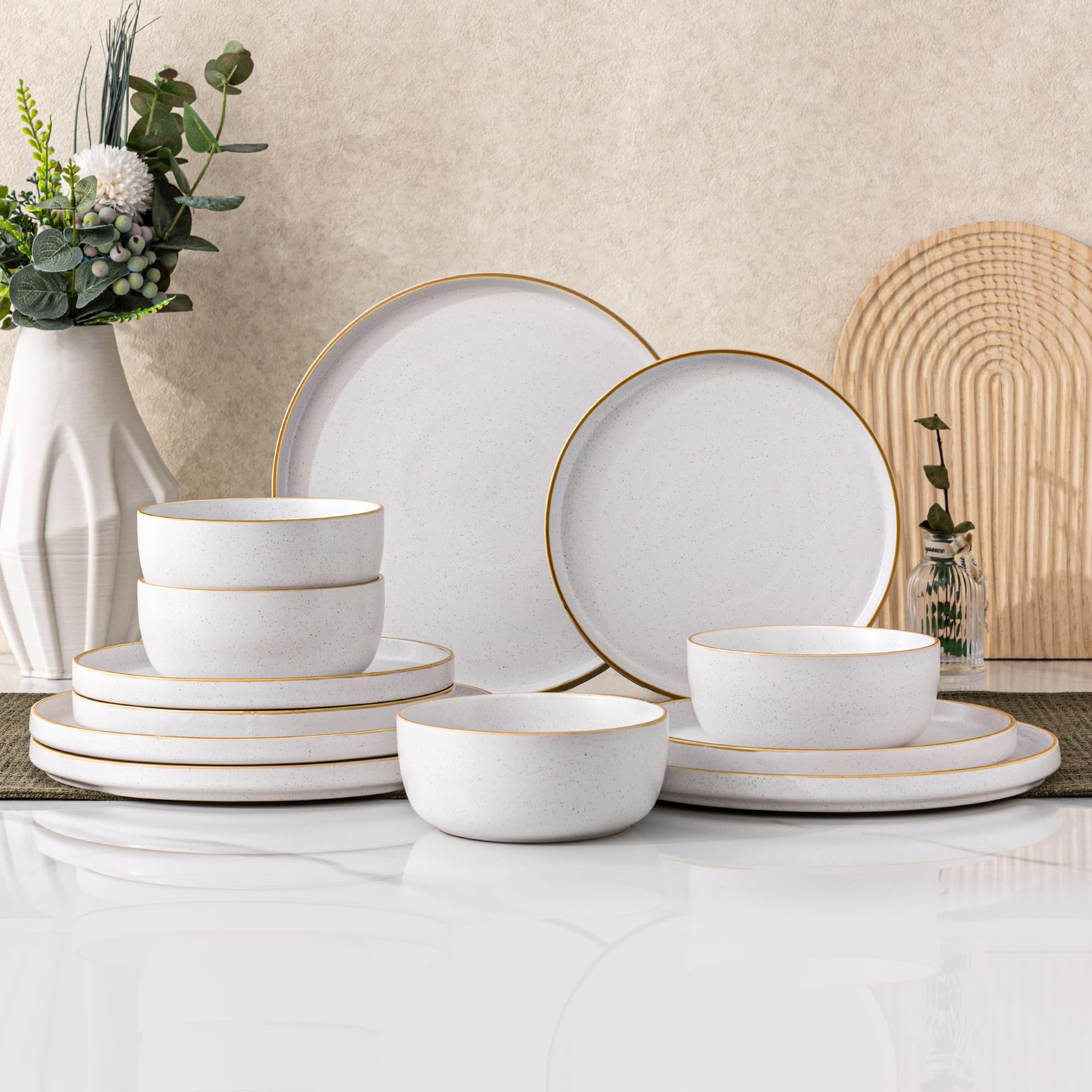 AmorArc Stoneware Dinnerware Sets for 4, Reactive Ceramic Plates and ...