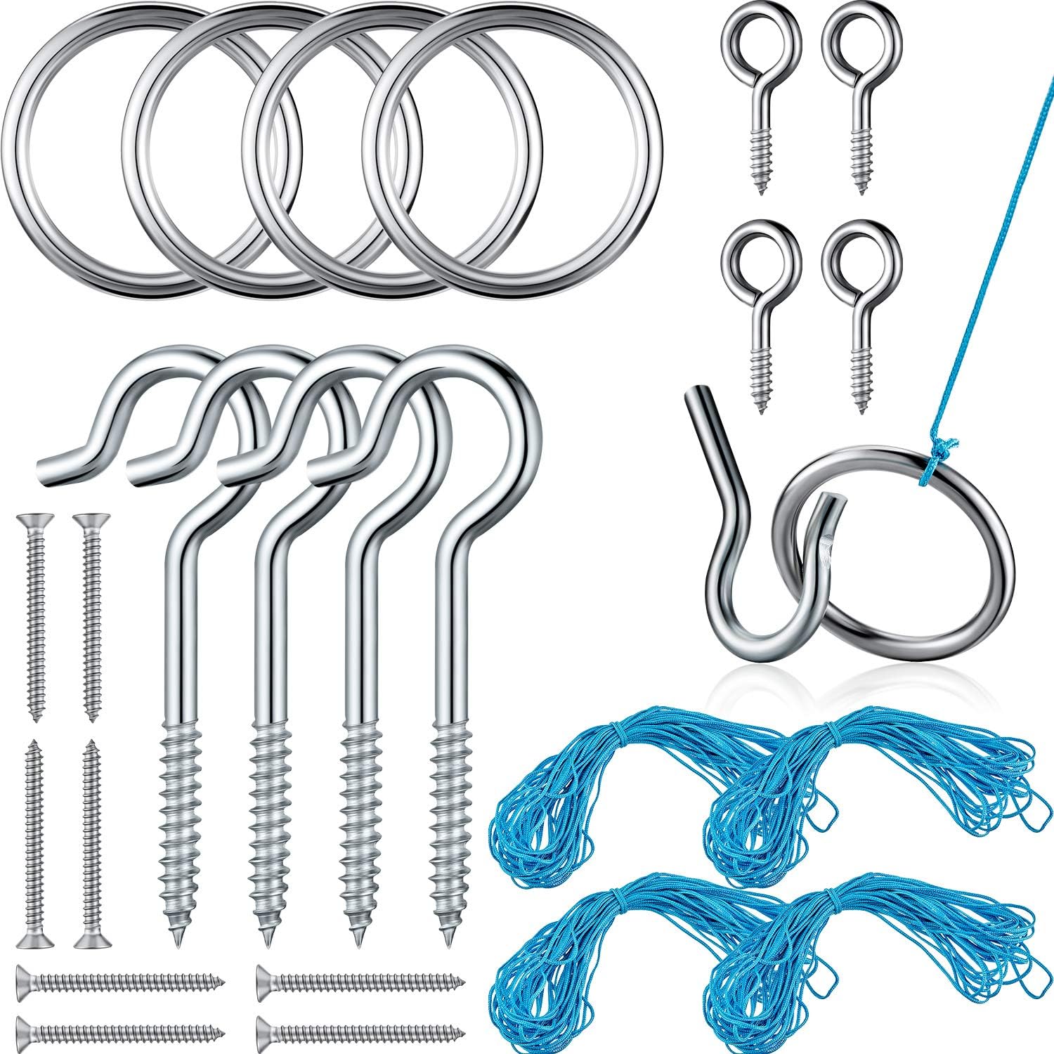 4 Set Hook and Ring Toss Game Ring Target Game Swing DIY Kit Stainless ...