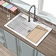HOMLYLINK 33x22 Drop In Kitchen Sink Workstation White 1 Hole, White ...