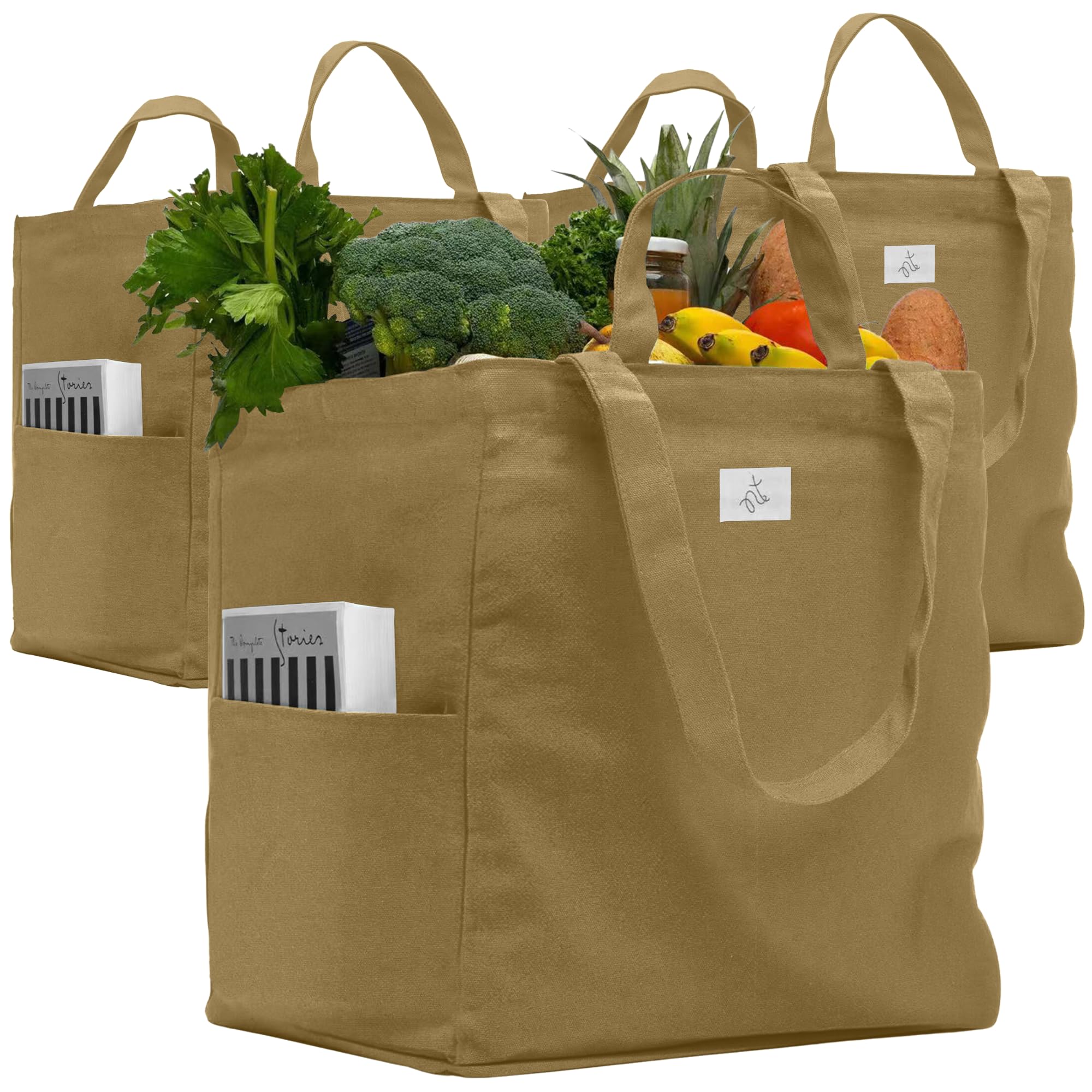 Nook Theory Heavy Duty Reusable Canvas Grocery Bags - 3 Pack, 100% ...