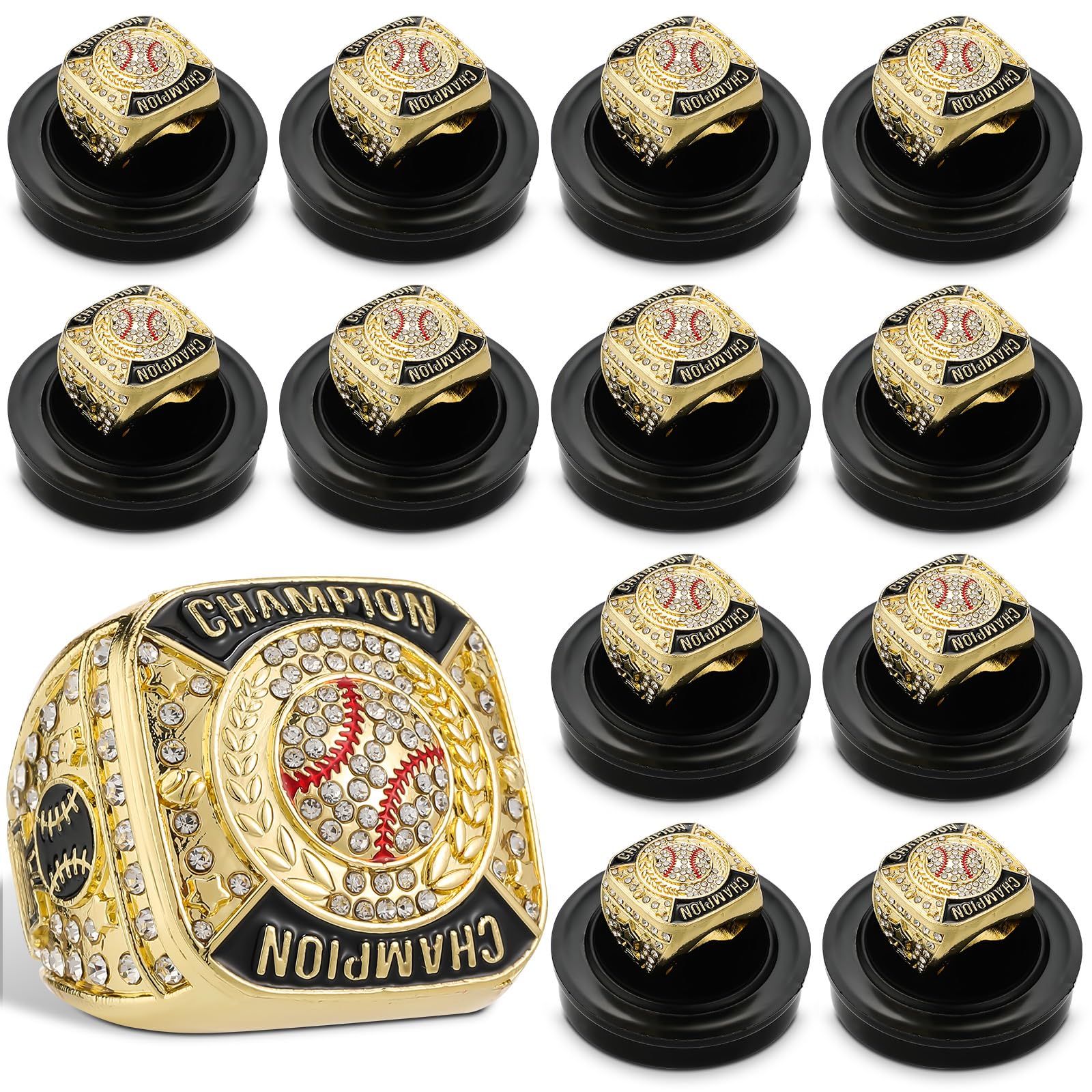 Landical 12 Pcs Gold Baseball Championship Rings Ball Games ...
