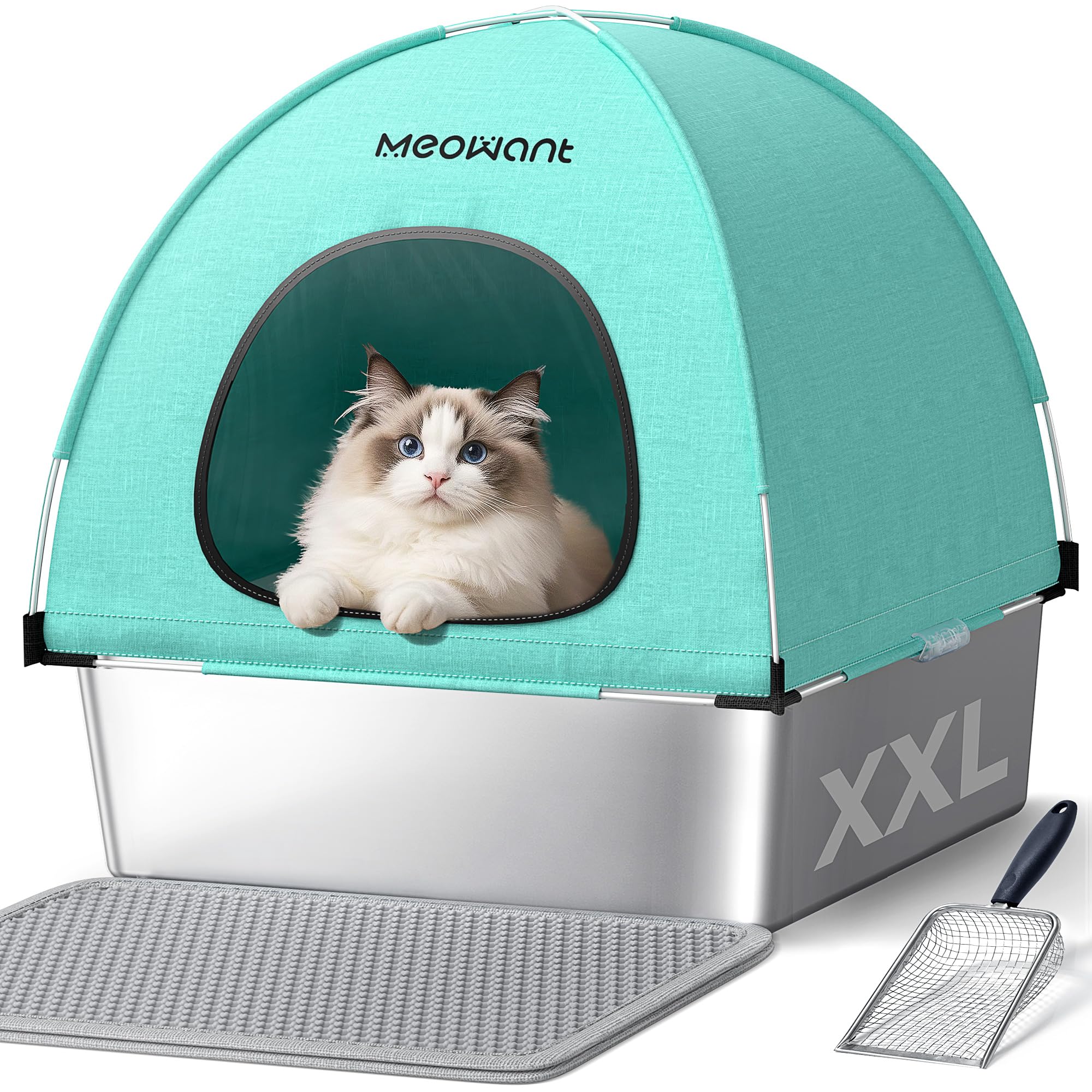 Meowant Stainless Steel Cat Litter Box with Lid, Extra Large Square 3 ...