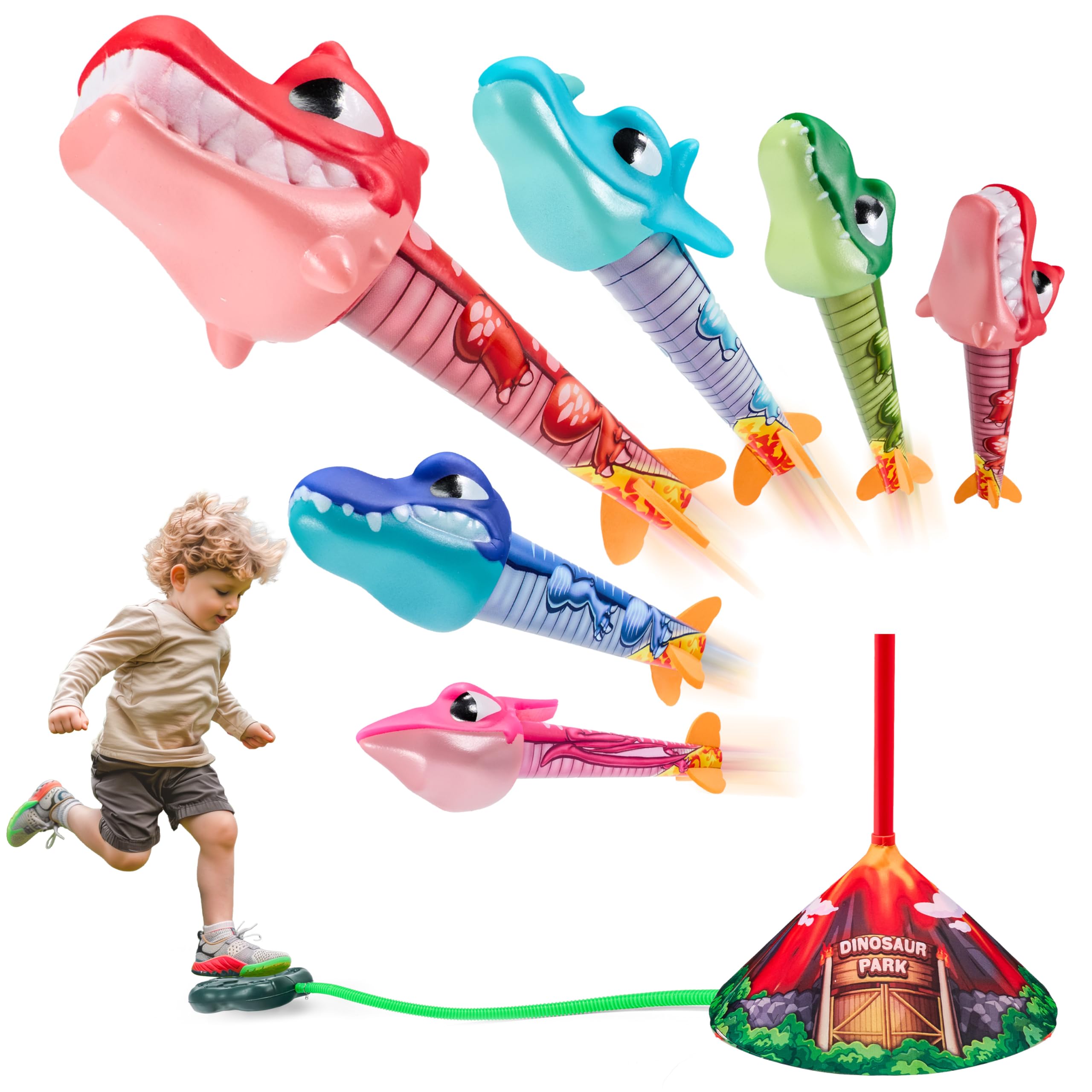 JOYIN Dinosaur Toy Rocket Launcher for Kids, 6 Dinosaur Foam Rockets ...