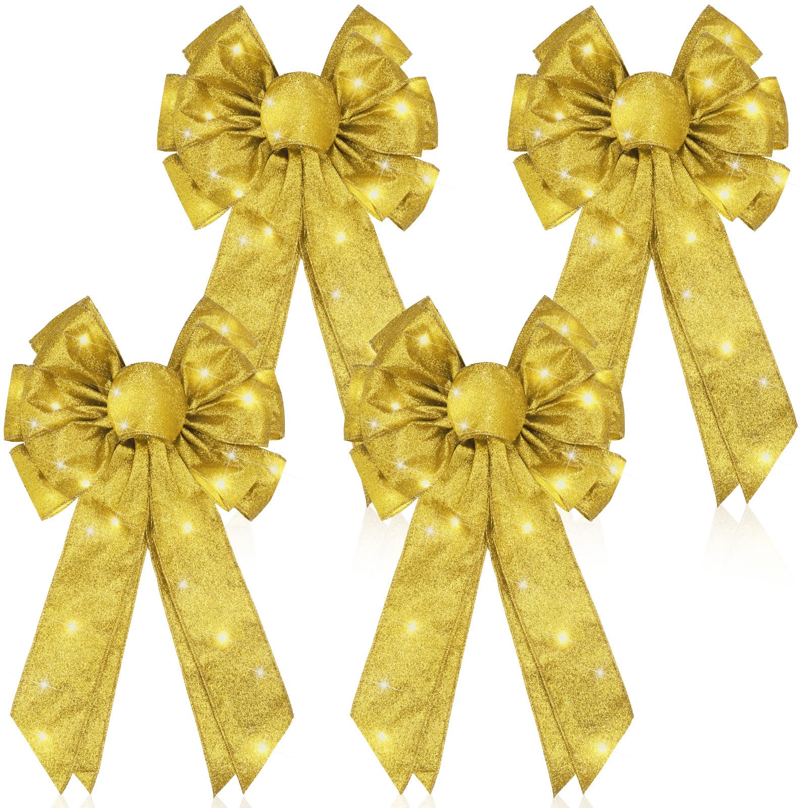 Giegxin 4 Pcs Christmas LED Wreath Bow Xmas Wreath Burlap Bow LED ...