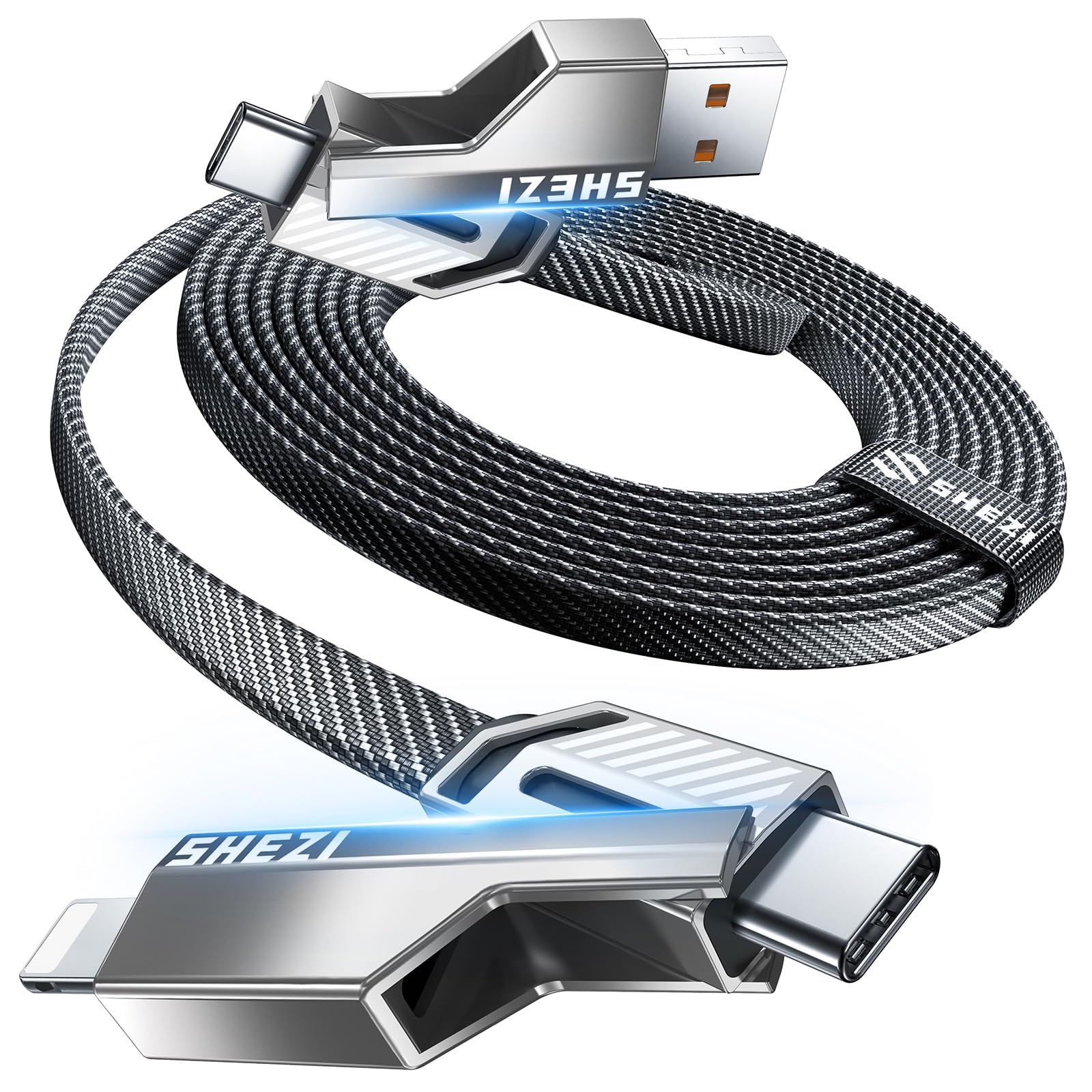 Vexipia 4-in-1 USB C Cable 60W 10FT Lightning Cable Fast Charging Flat ...