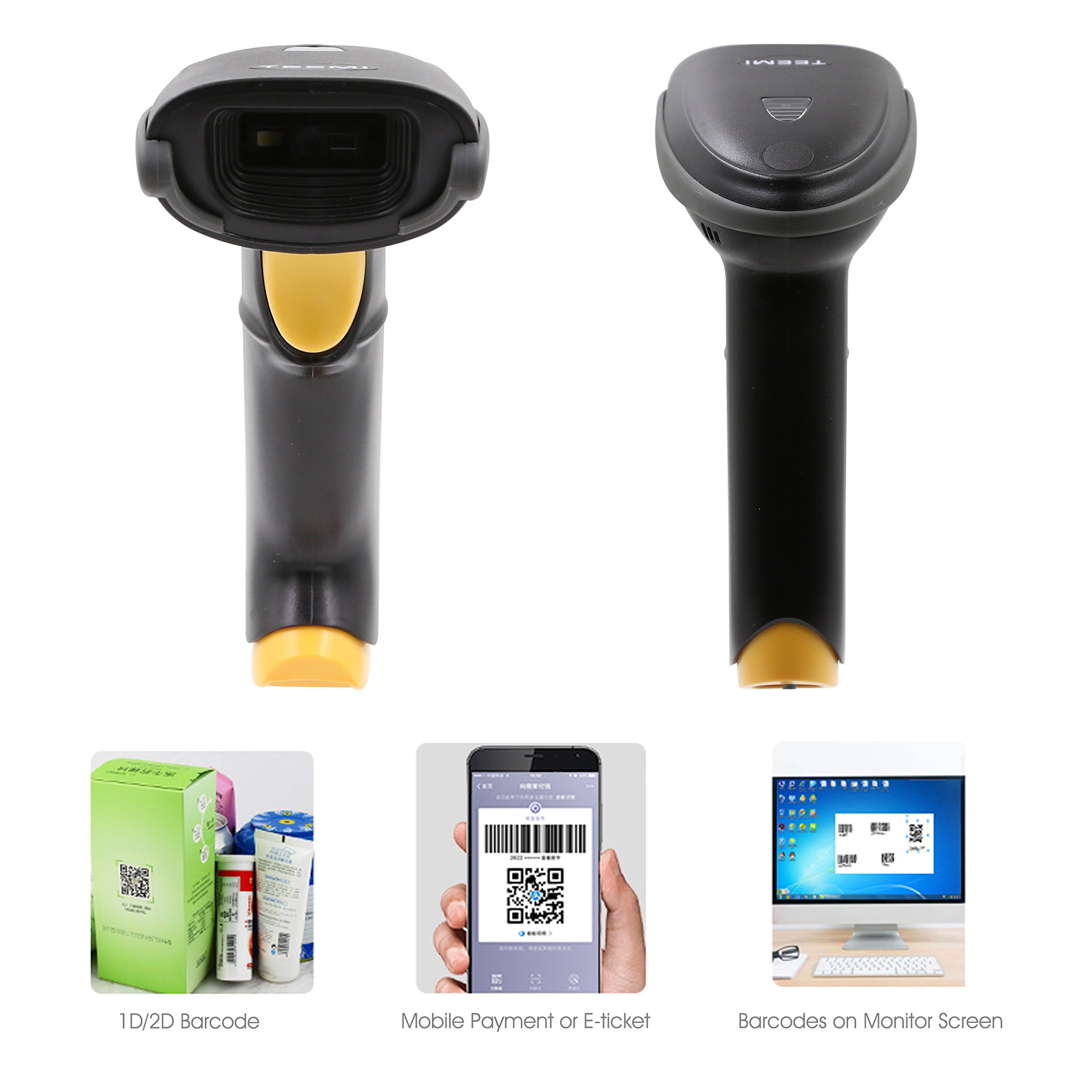 TEEMI 2D Barcode Scanner with Stand USB Wired Handheld Automatic QR ...
