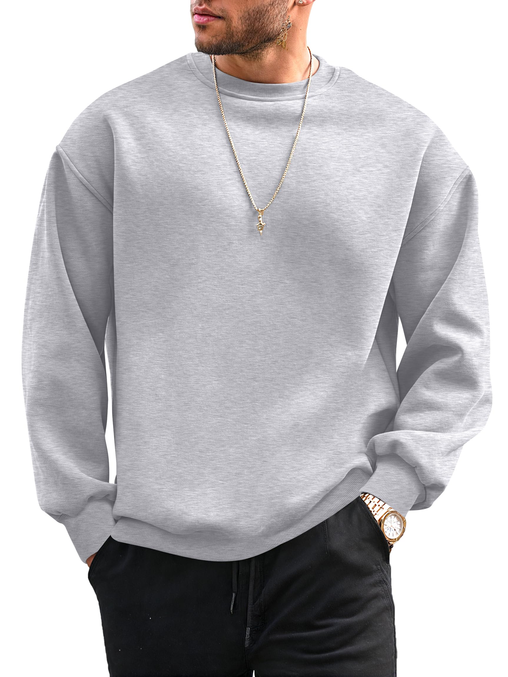 Caracilia Mens Fleece Crewneck Long Sleeve Pullover Sweatshirts Soft ...