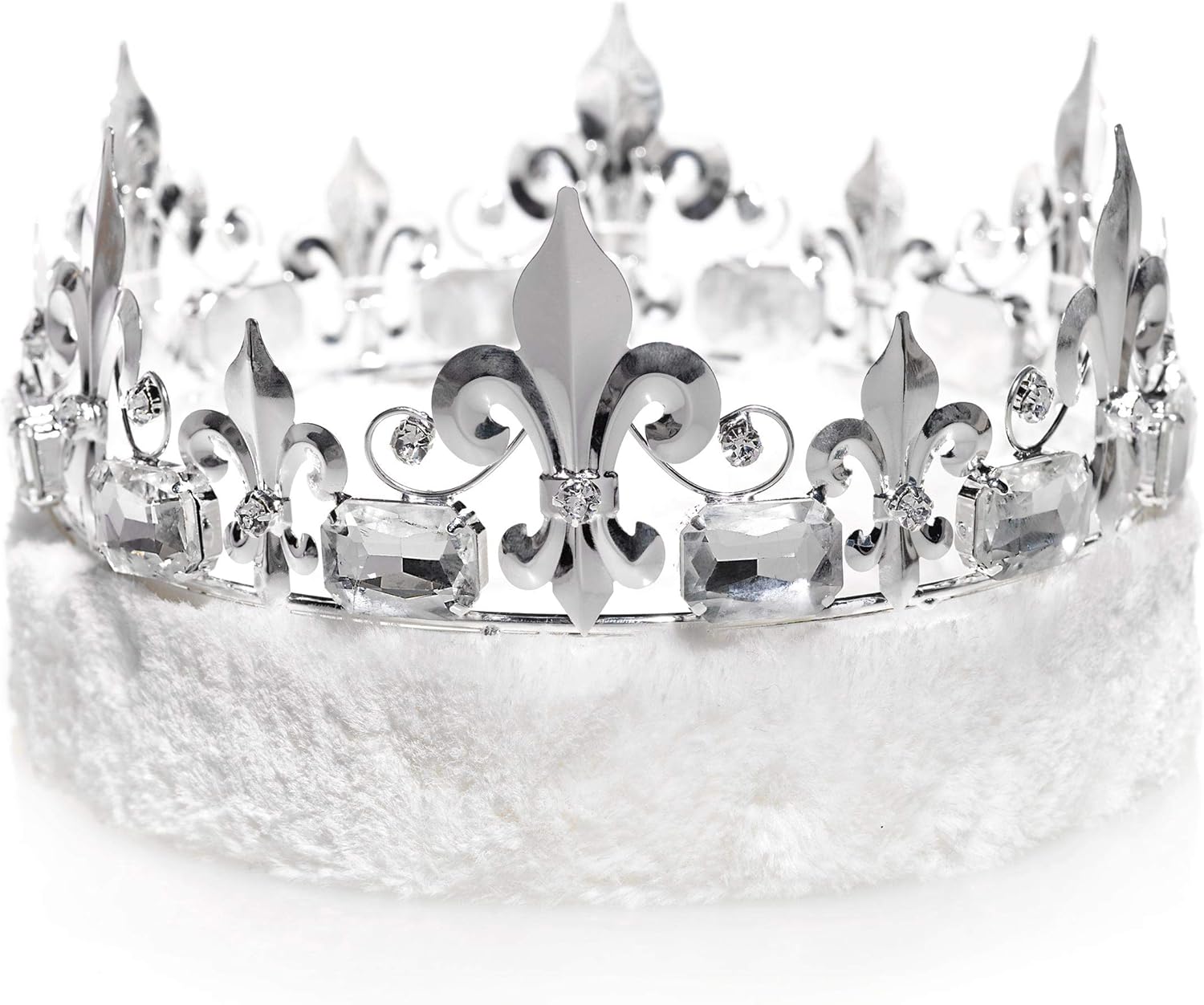 Corona de flor de lis plateada con piel sintética blanca para King ...