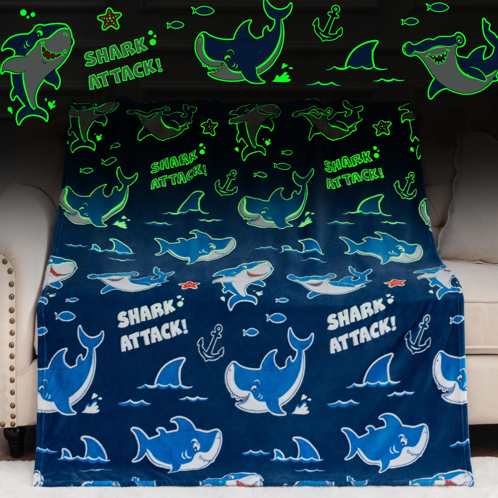 Shark Toys Blankets Glow in The Dark for Boys Girls, Hammerhead Ocean ...