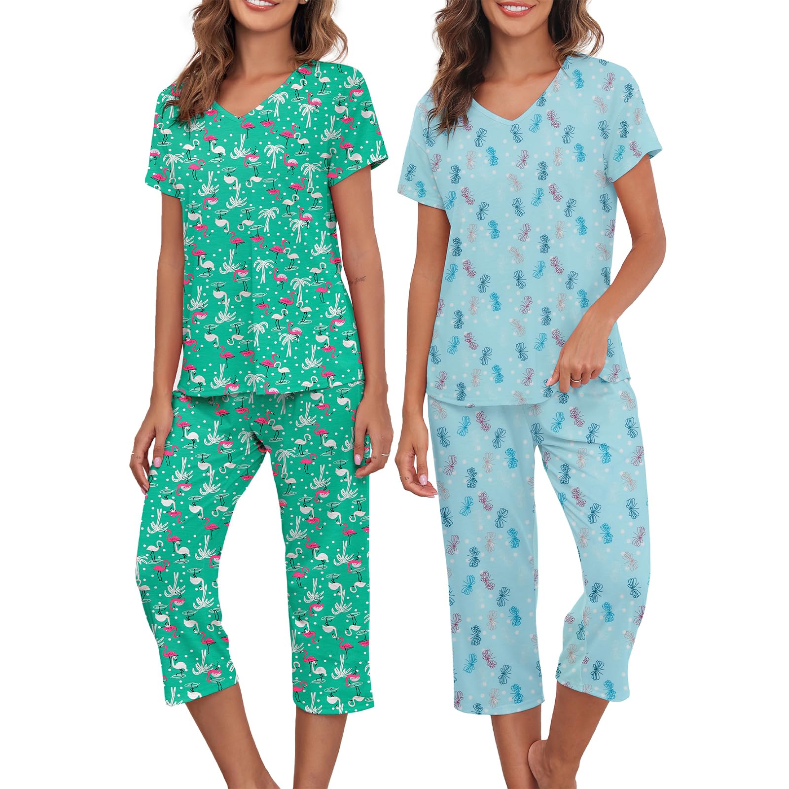 American Trend 2 Pack Cotton Pajamas for Women Set Two Piece Short ...