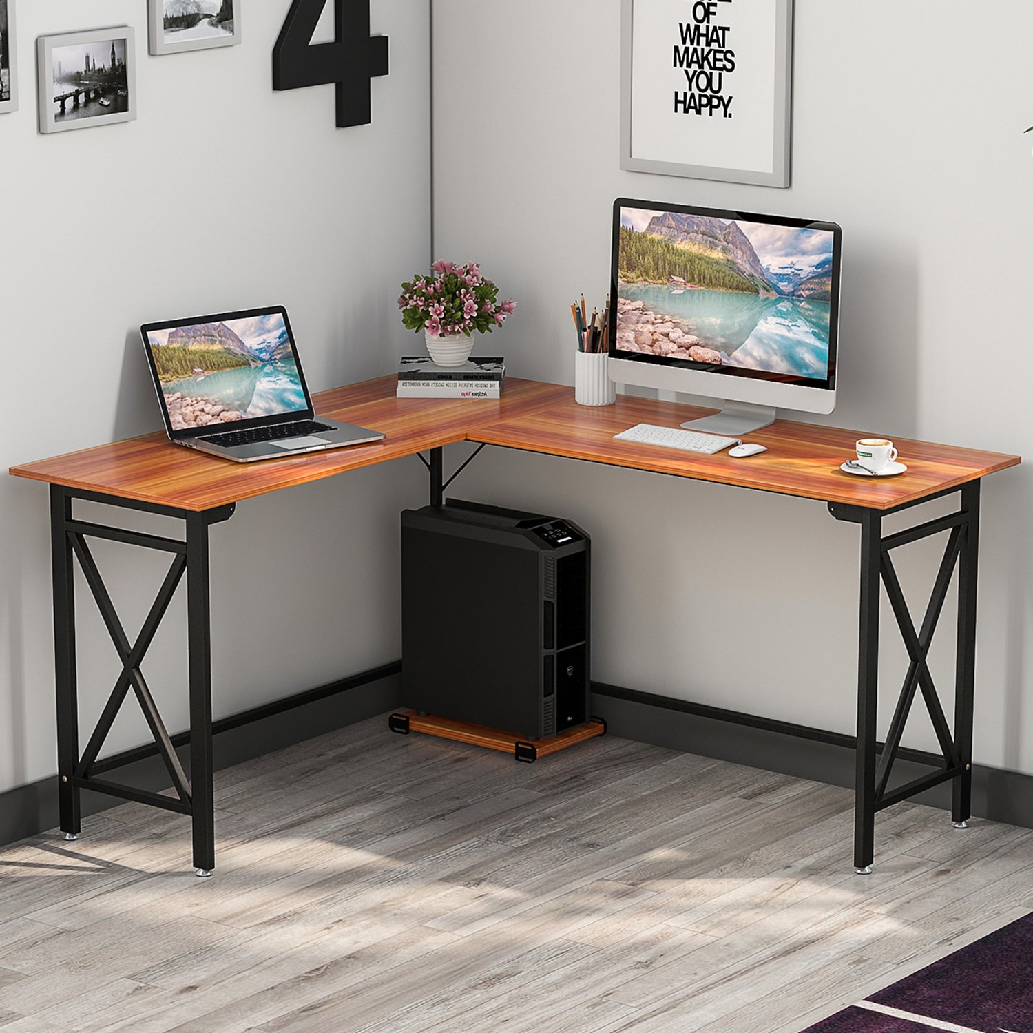 LITTLE TREE Modern L Shaped Corner Computer Desk For Small Office Home ...