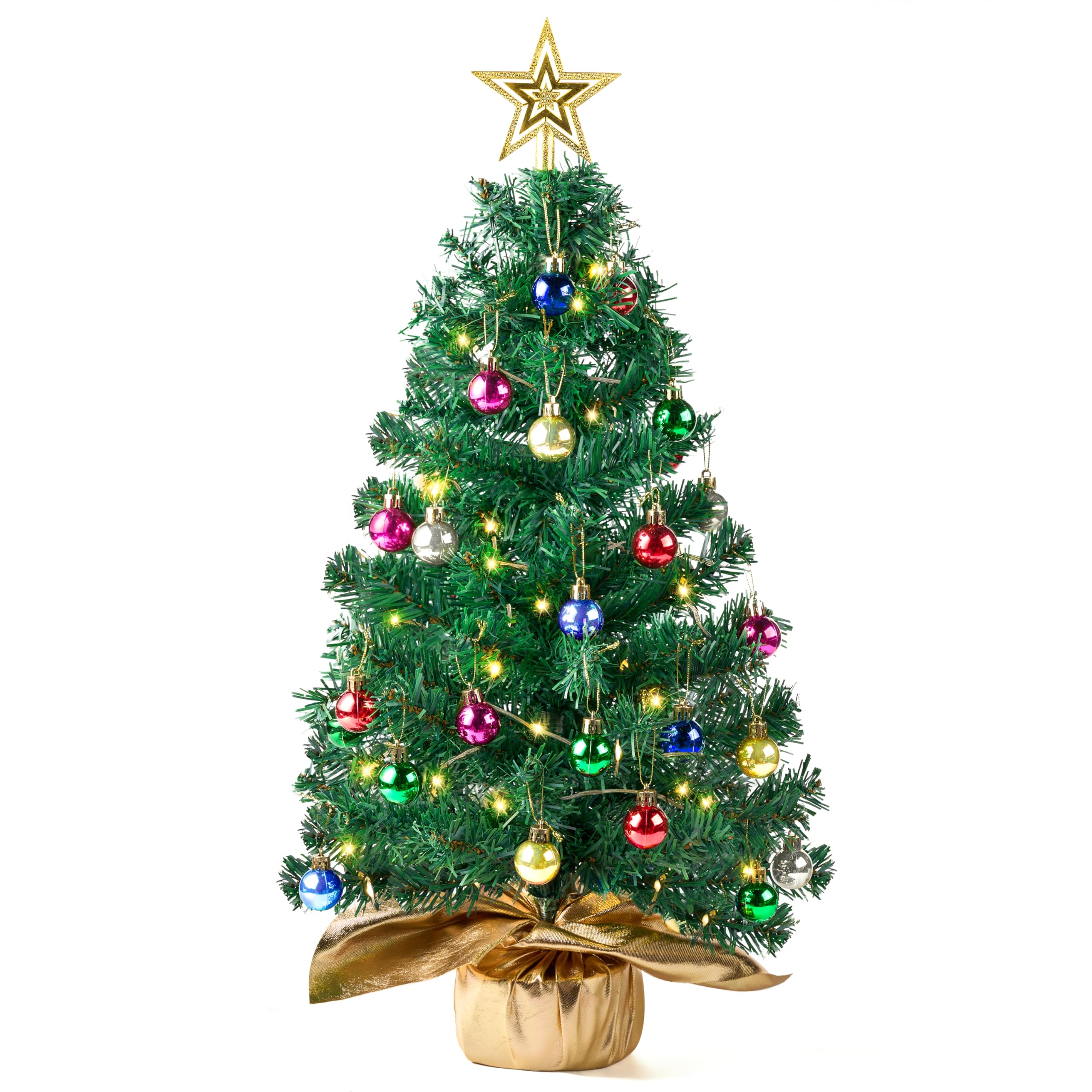 JOIEDOMI 24"/2FT Small Christmas Tree with Lights, Table Top Christmas Tree with Star Treetop ...