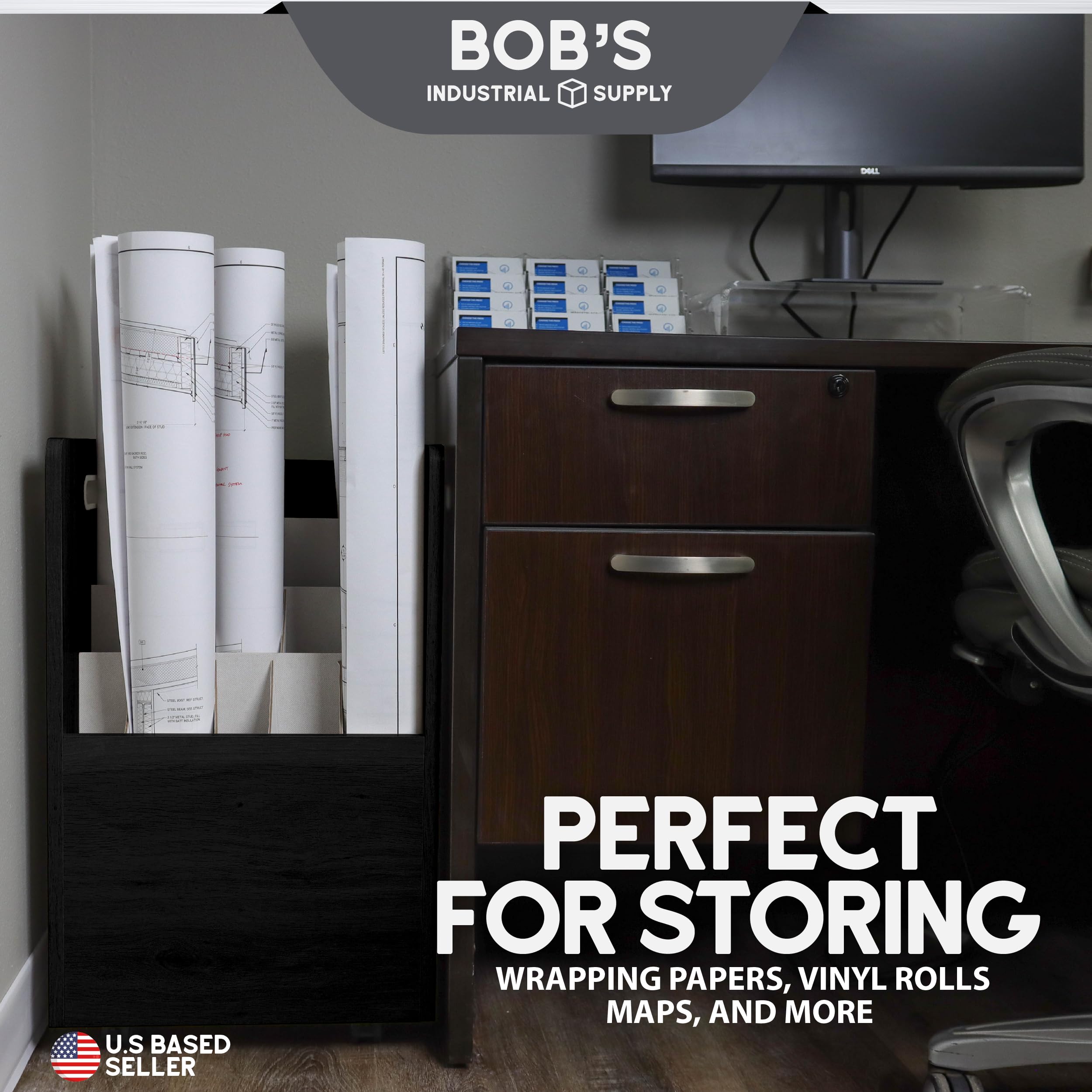 BISupply Blueprint Holder Map Storage On Wheels - 20 Slot Black Rolled ...