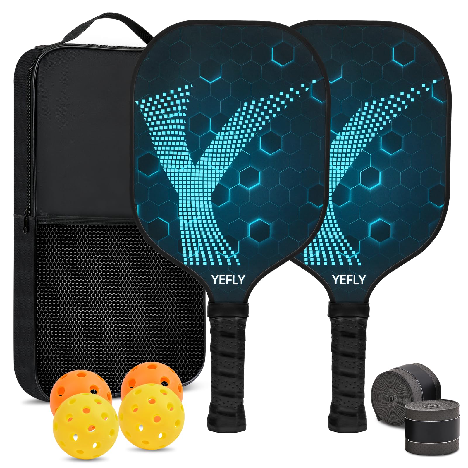 YEFLY Cyan Upgrade Texture adds More Friction,Fiberglass Pickleball ...