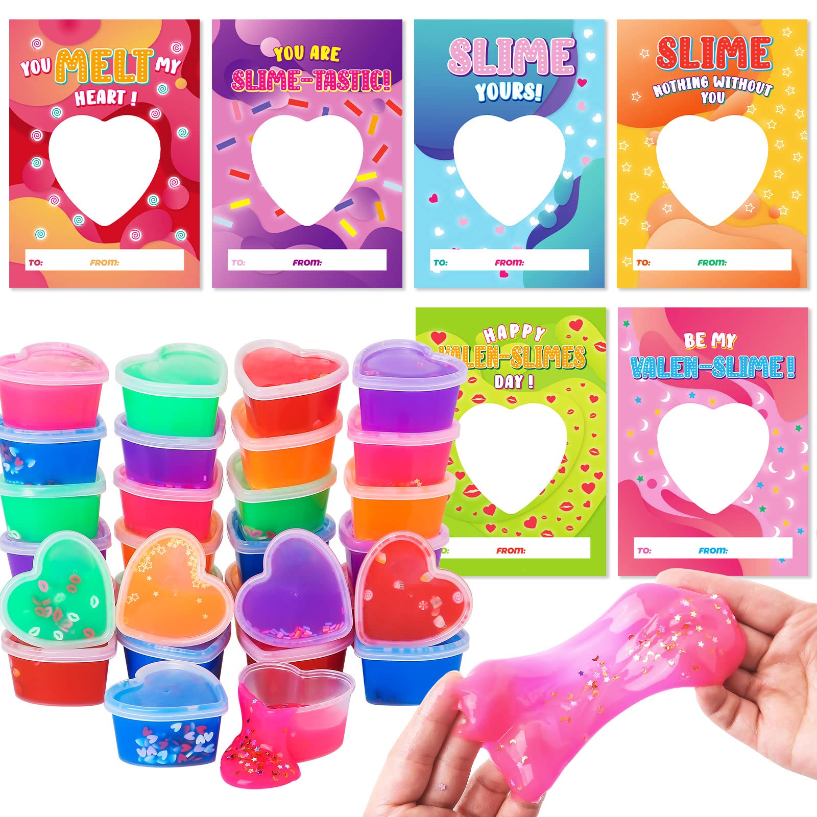 OCHIDO Valentines Day Cards for Kids- 30 Set of Heart Shape Slime with ...