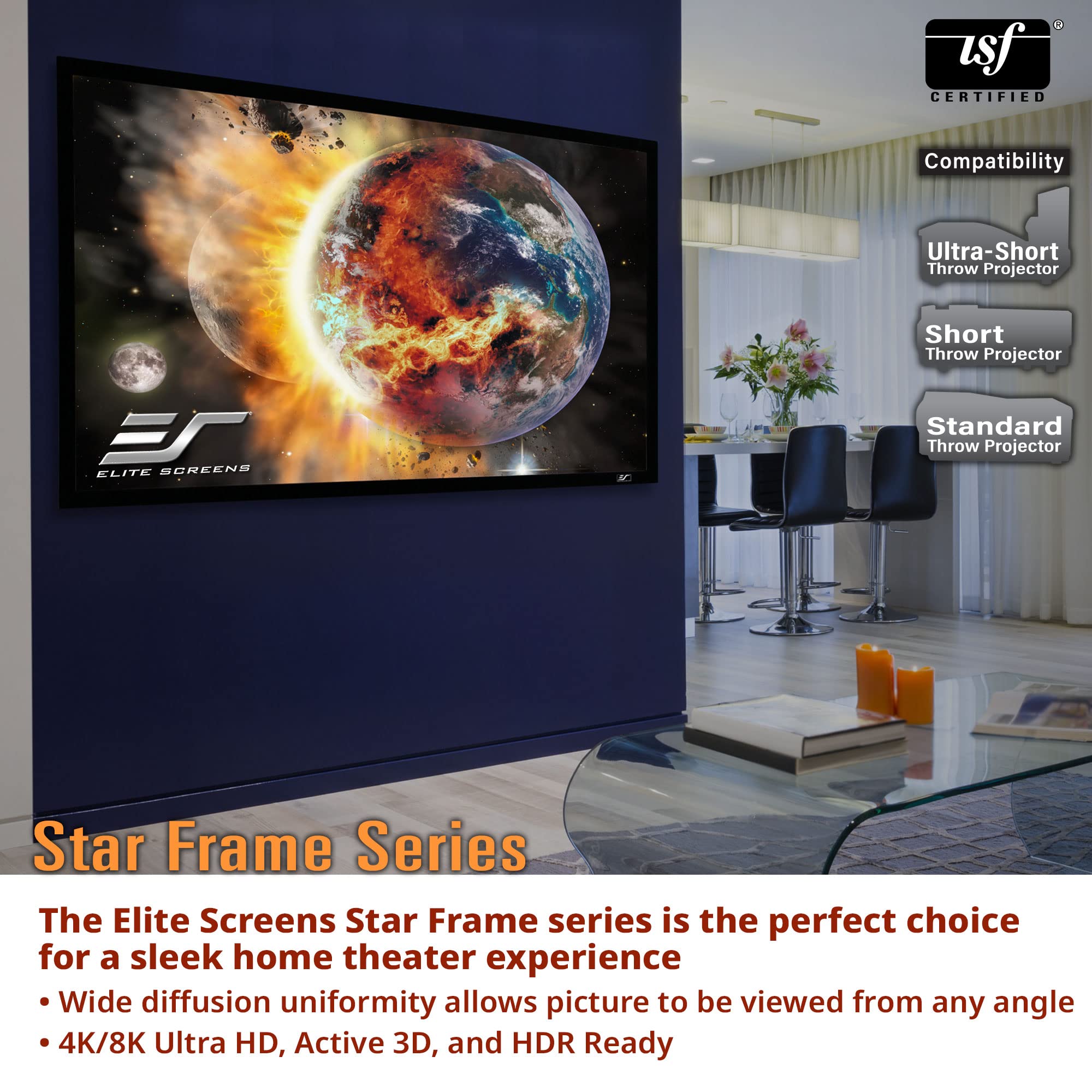 Mua Elite Screens 120" Wall Mount Fixed Frame Projector Screen Diagonal ...