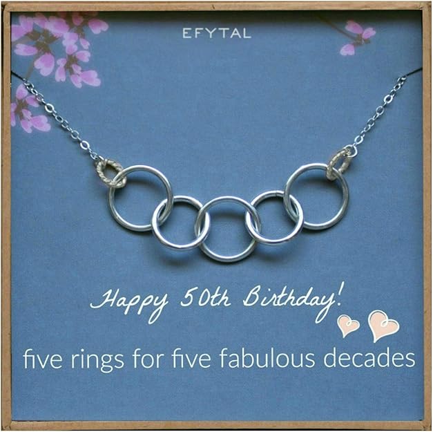 EFYTAL Happy 50th Birthday Gifts Women Necklace, Sterling Silver 5 ...