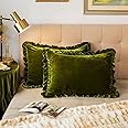 Amazon.com: Velvet Pillow Shams Set of 2 Retro Ruffle Flounces Trim ...