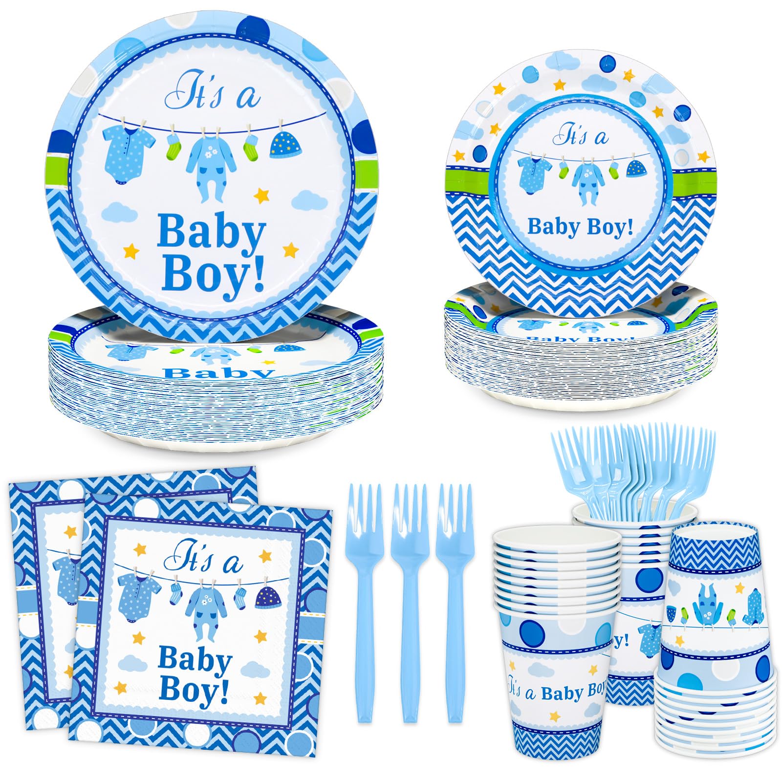 DYLIVeS Blue Baby Shower Decorations, It's a Baby Boy Paper Plates and ...